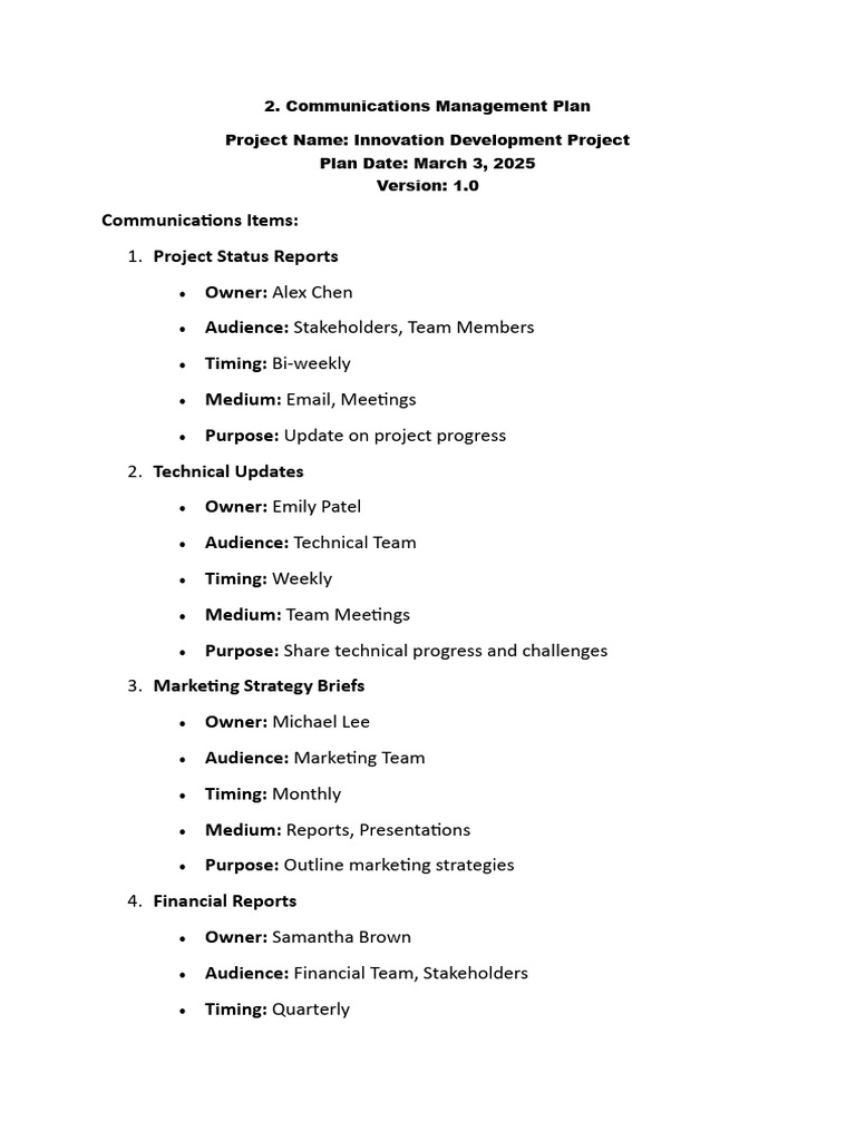 Communications Management Plan Overview | PDF