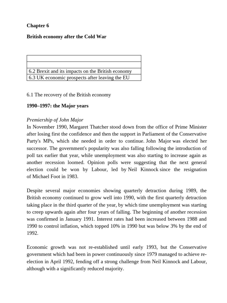 Chapter 6 British Economy After The Cold War | PDF | Recession | Brexit