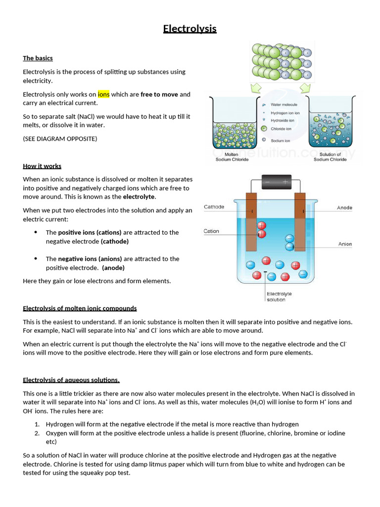 Electrolysis LITERACY | PDF | Ion | Anode