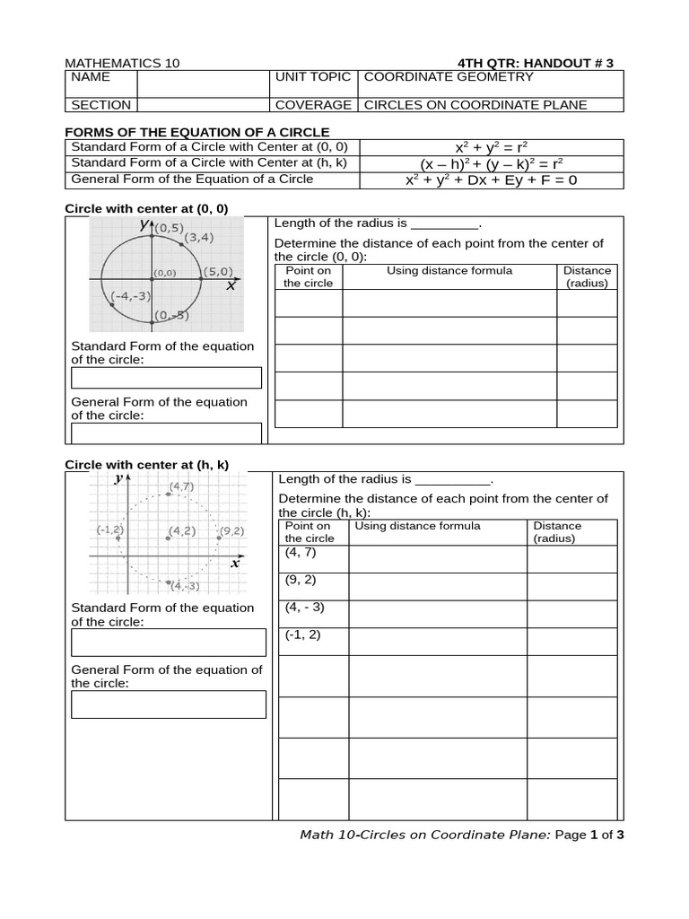 Circles in the Coordinate Plane | PDF | Circle | Radius