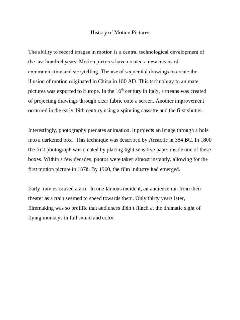 History of Motion Pictures | PDF