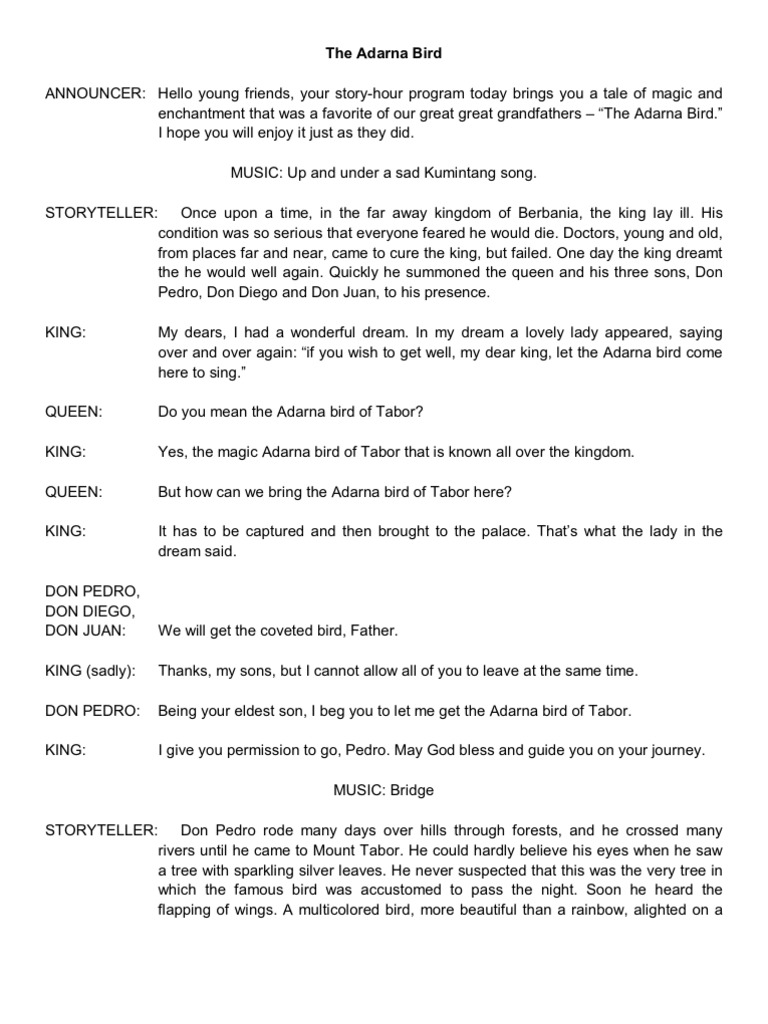 The Adarna Bird Script | PDF | Art | Poetry