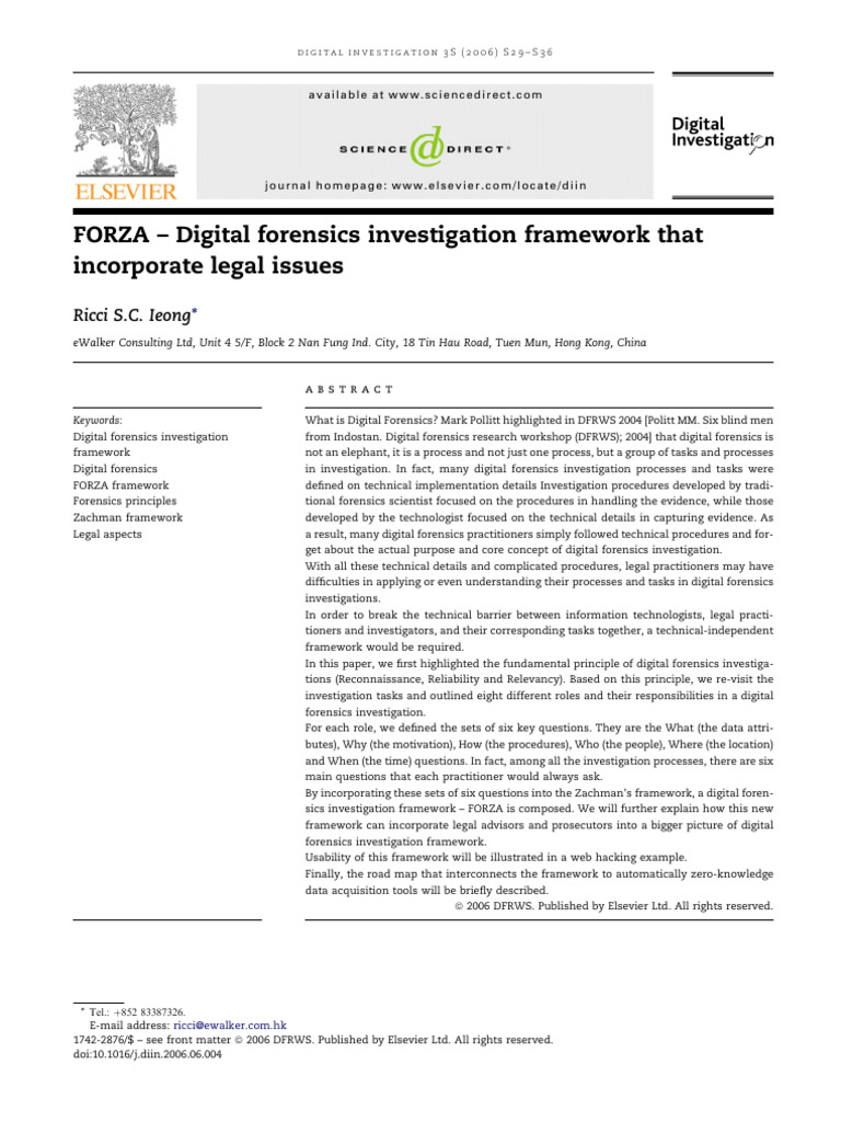 FORZA - Digital Forensics Investigation Framework | PDF | Digital Forensics | Lawsuit