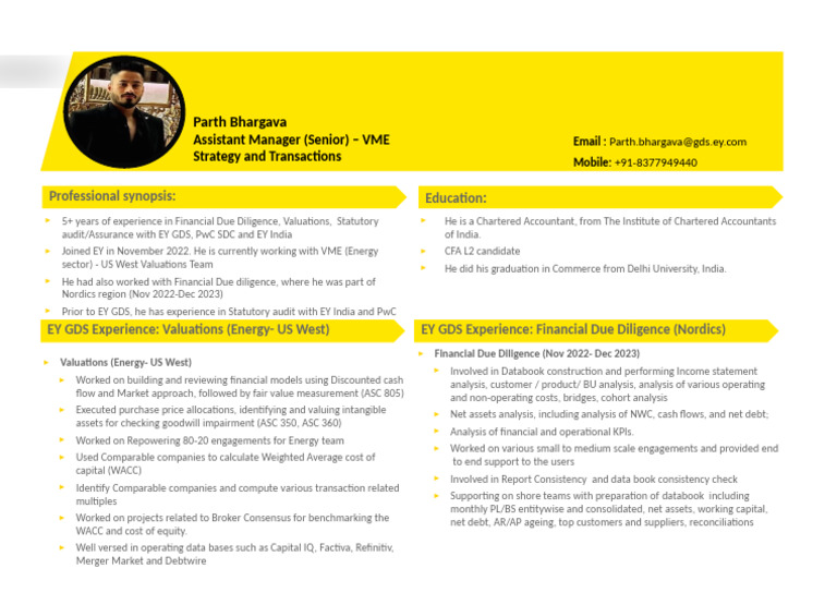 CV Parth Bhargava One Pager | PDF | Valuation (Finance) | Money