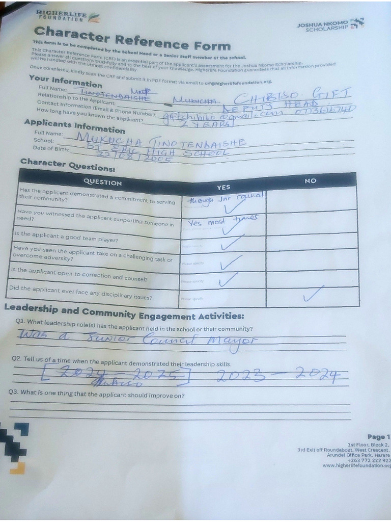 Character Reference Form.. | PDF