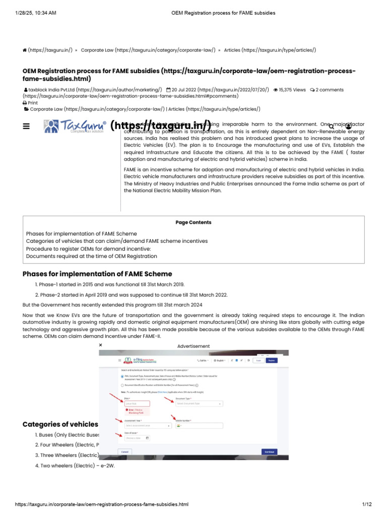 OEM Registration Process For FAME Subsidies | PDF | Electric Vehicle ...