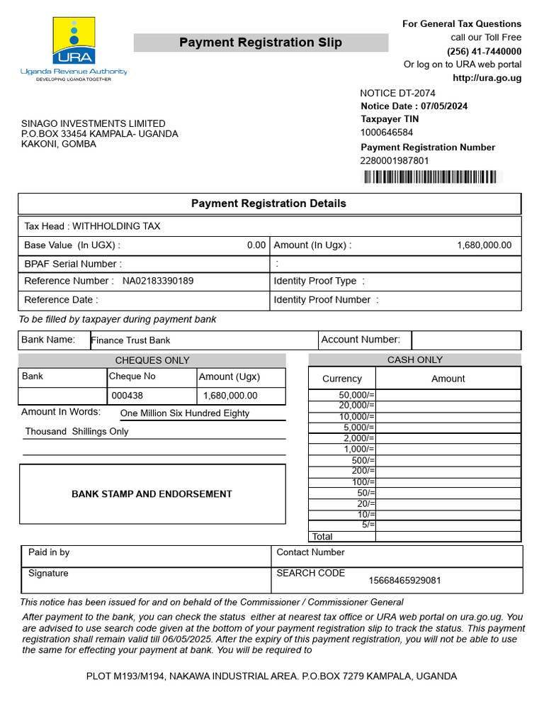 URA PRN | PDF | Payments | Cheque