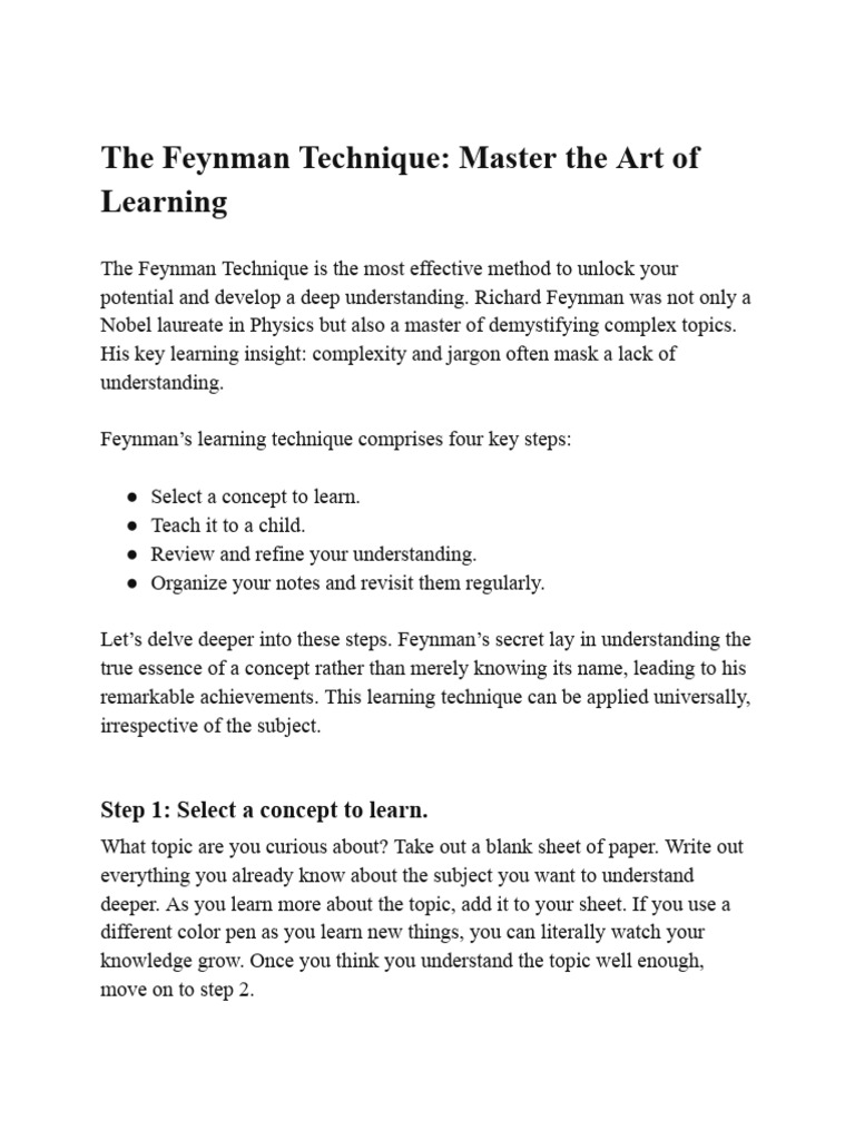 The Feynman Technique_ Master the Art of Learning | PDF | Richard ...