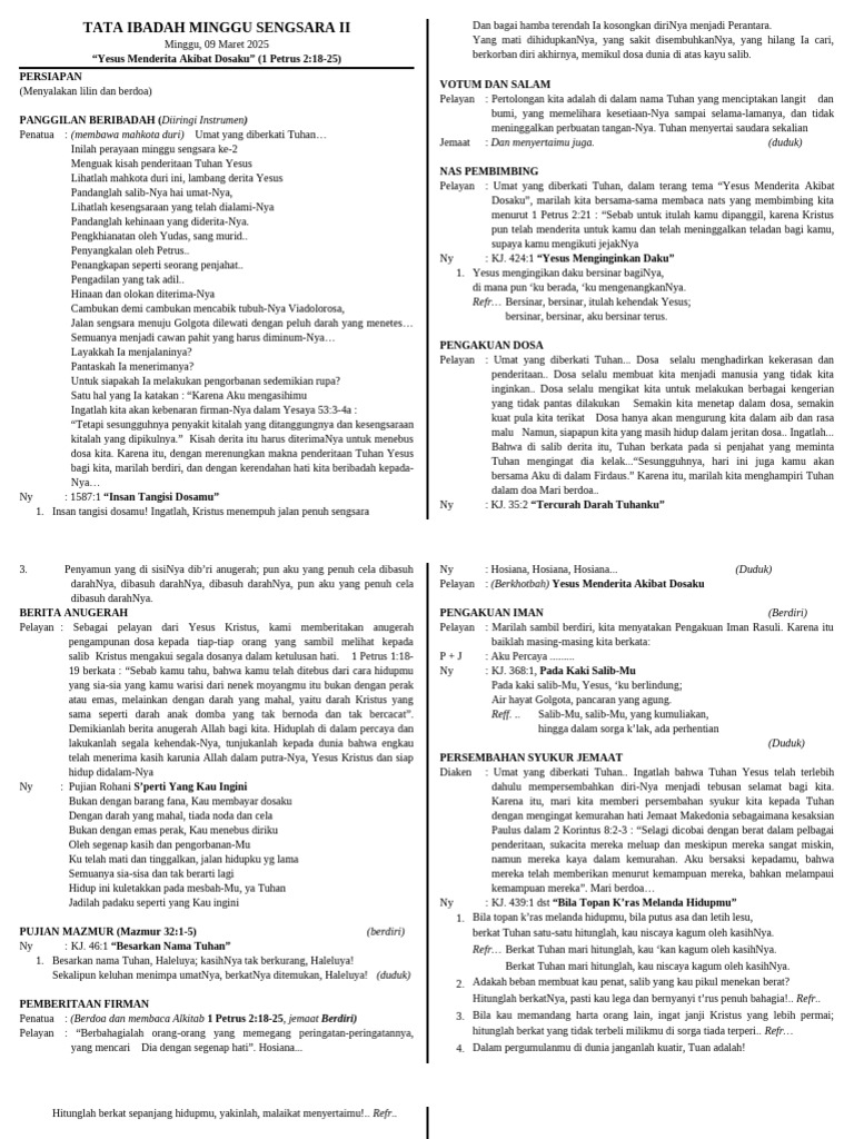 TATA IBADAH MINGGU SENGSARA 2 | PDF