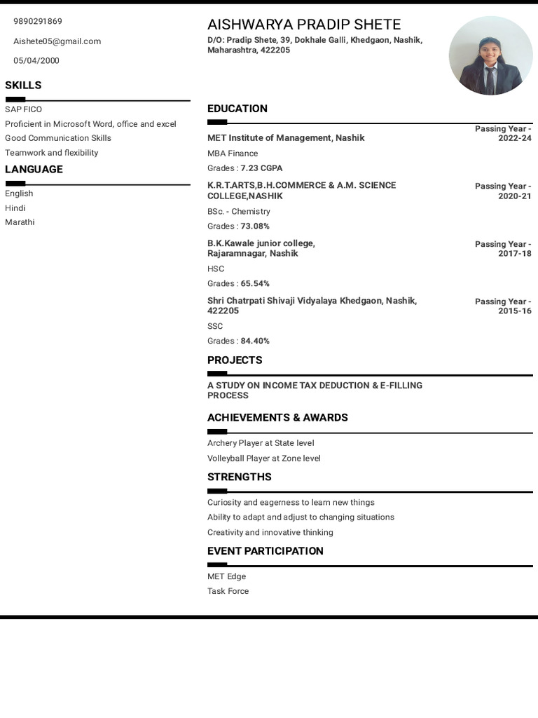 Aishwarya Shete's MBA Resume | PDF