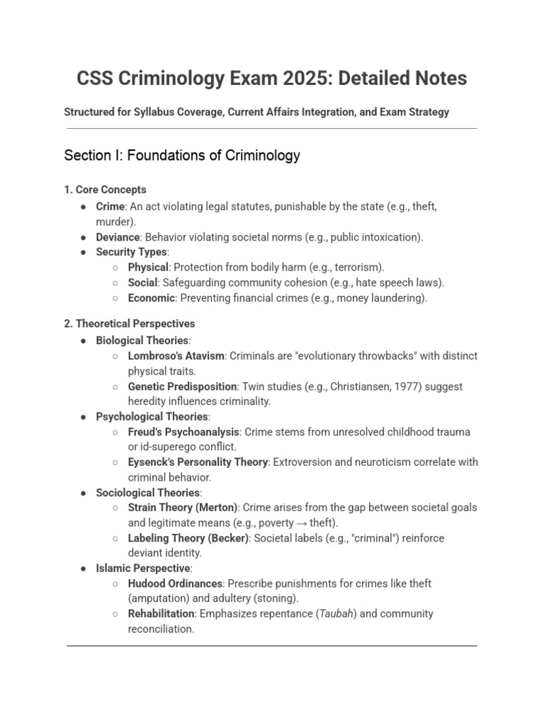 CSS Criminology Exam 2025 - Detailed Notes | PDF | Crimes | Crime ...