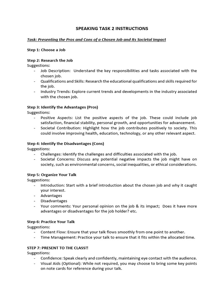 Speaking Task 2 Instructions | PDF | Learning | Human Communication