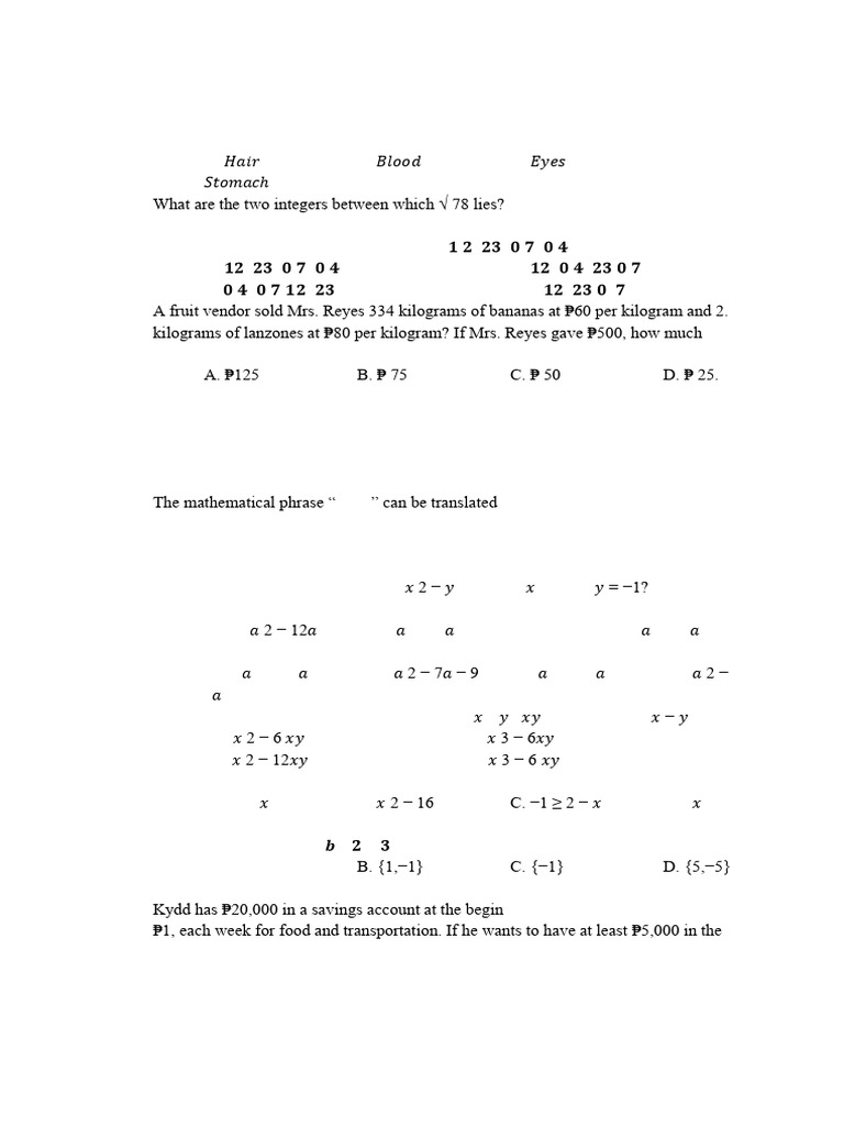 DIAGNOSTIC TEST in MATH Fin | PDF | Numbers | Elementary Mathematics