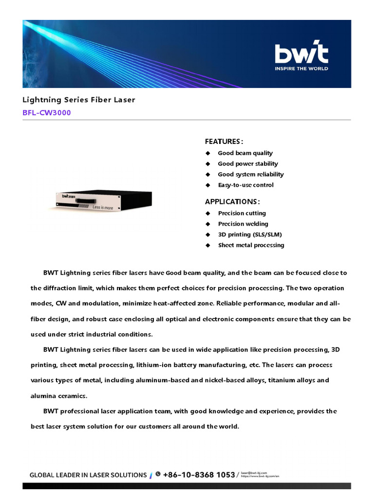 BFL-CW3000-SPEC-20240605 | PDF | Optical Fiber | Laser