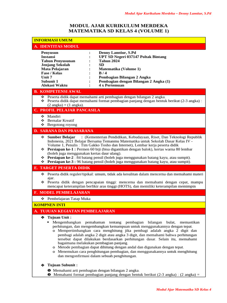 Unit 7 - MA Matematika Kls 4 (Datadikdasmen.com) | PDF