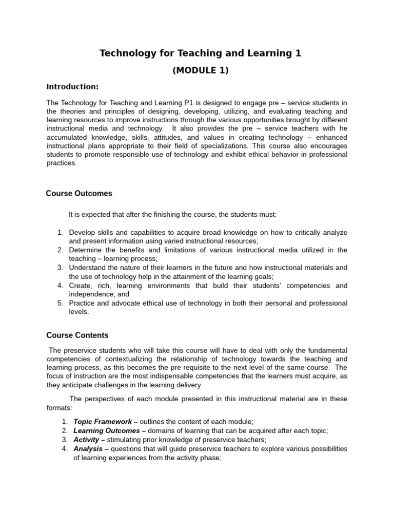 Technology For Teaching and Learning 1 MODULE 1 | PDF | Educational Technology | Learning
