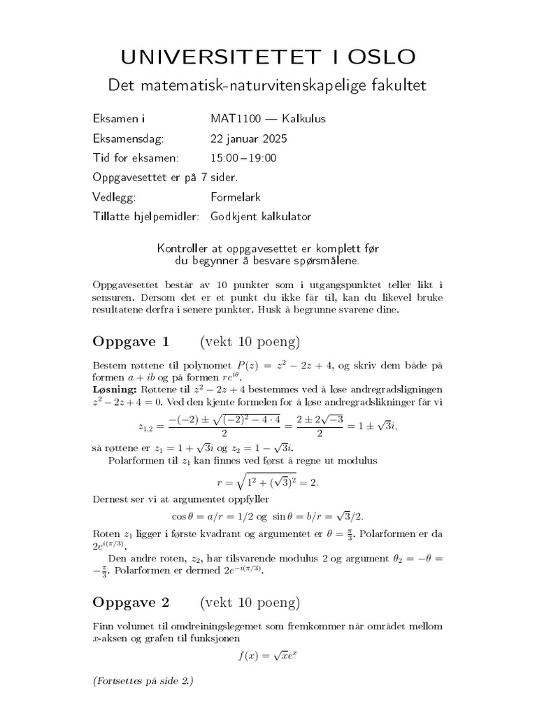 Mat1100 h2024 Konte Eksamen Bokmal Endelig Svar | PDF