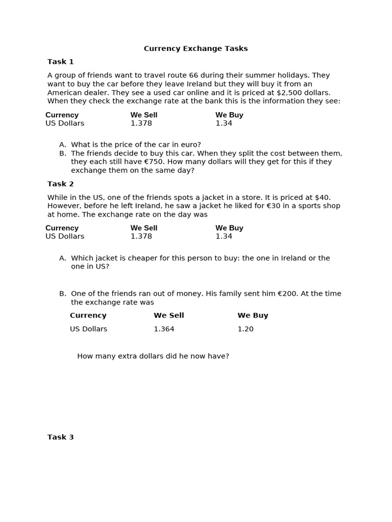 Currency Exchange Tasks | PDF