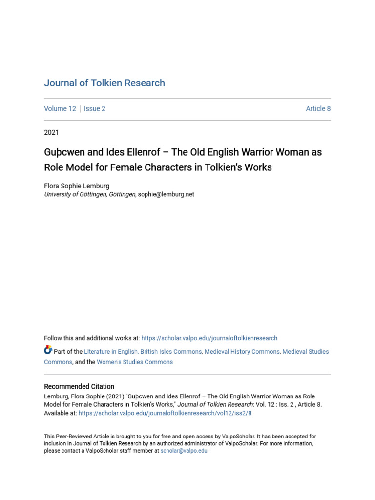 The Old English Warrior Woman As Role Model | PDF | J. R. R. Tolkien ...