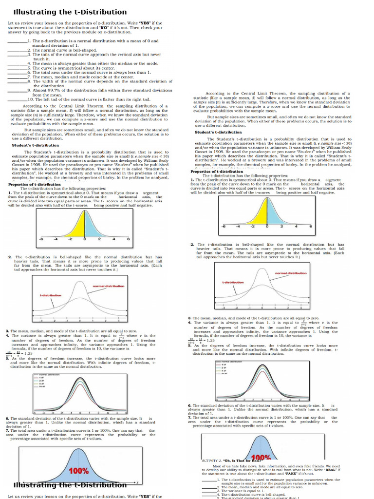 Illustrating The T Distribution | PDF