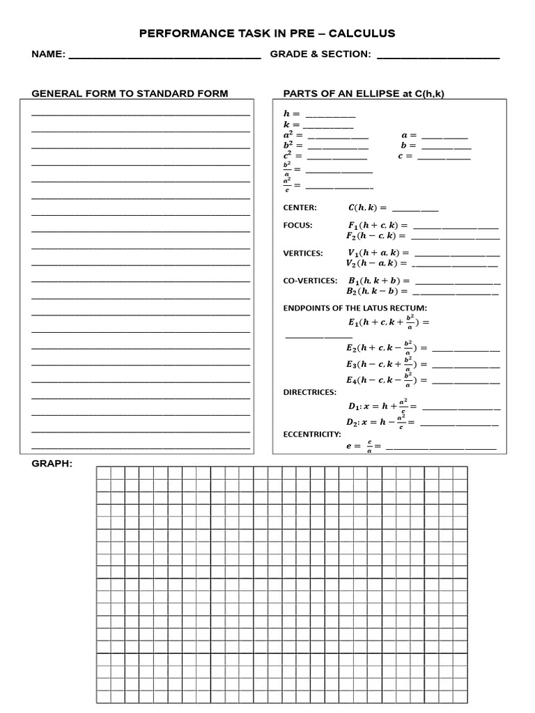 Pre-Calculus Ellipse Performance Task | PDF | Geometry | Geometric Shapes