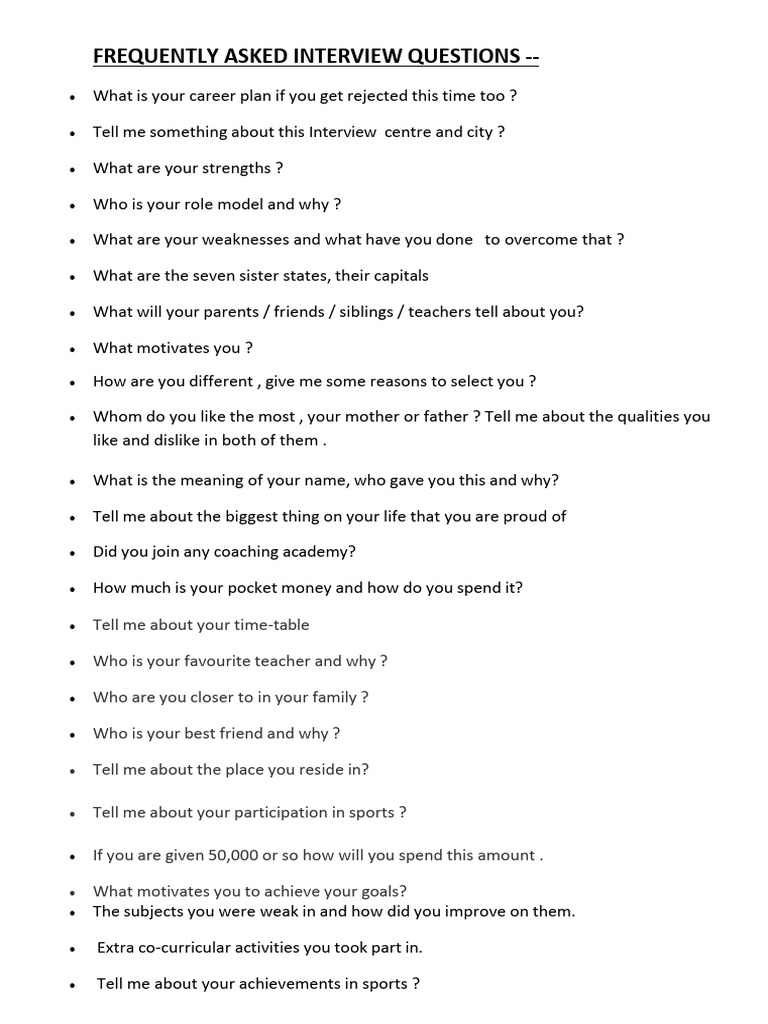 Frequently Asked Interview Questions | PDF