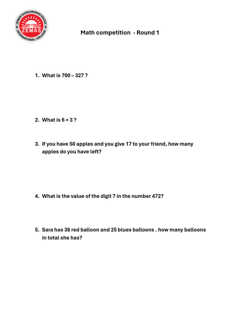 Math Competition Round 1 Questions | PDF