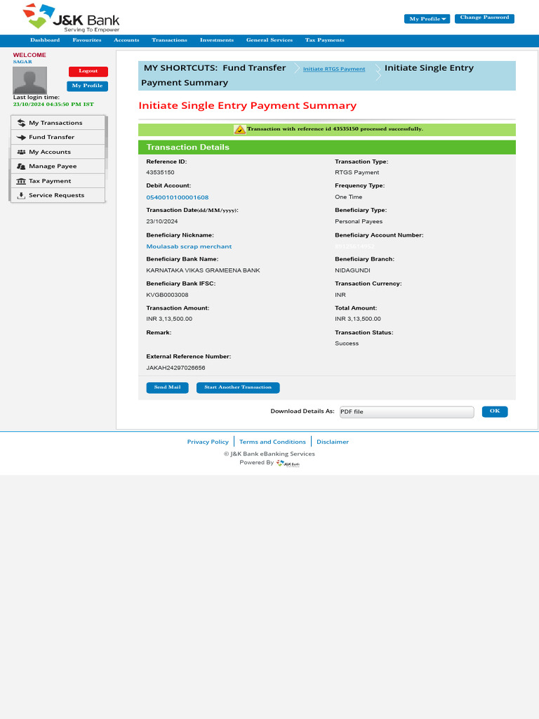 J&K Bank E-BankingInitiate Single Entry Payment Summary | PDF | Payments | Services (Economics)