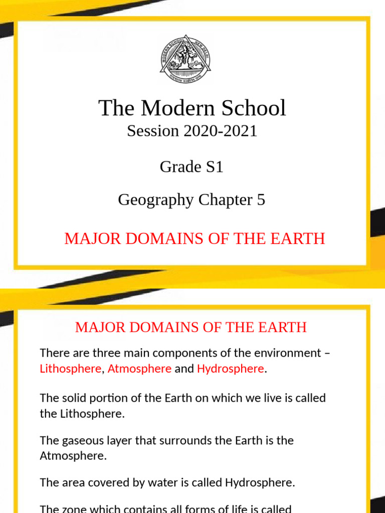 Major Earth Domains: Lithosphere, Atmosphere, Hydrosphere | PDF ...