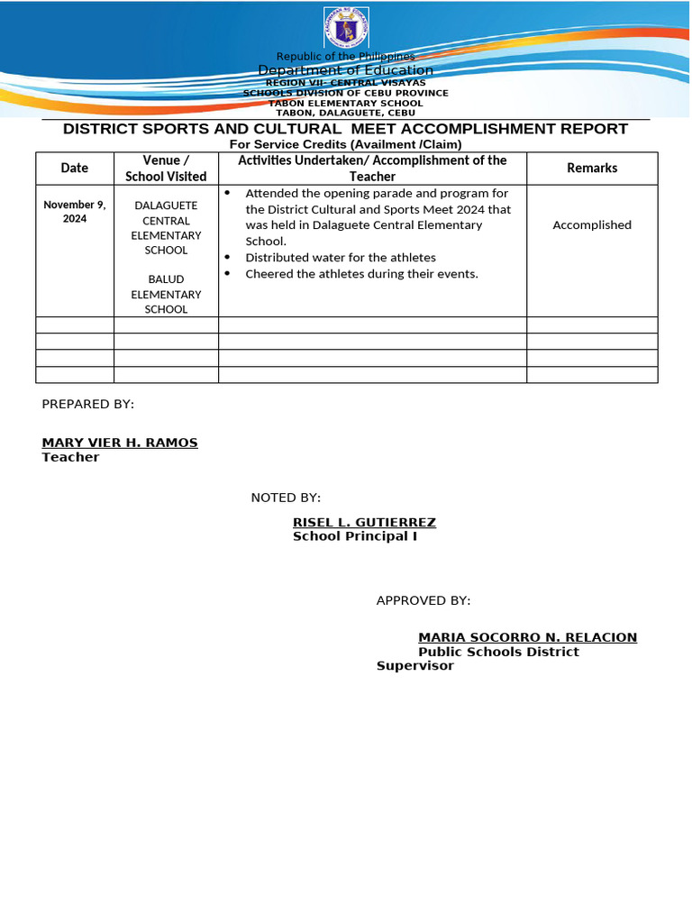 District Sports Meet Accomplishment Report | PDF