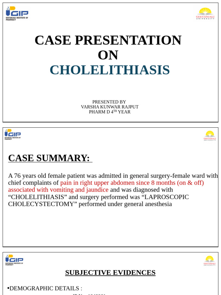 Case Presentation On Cholelithiasis | PDF | Gallbladder | Bile