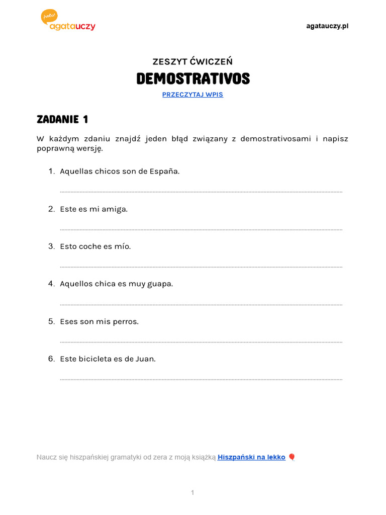 Ejercicios de Zaimki Wskazujące en Español | PDF