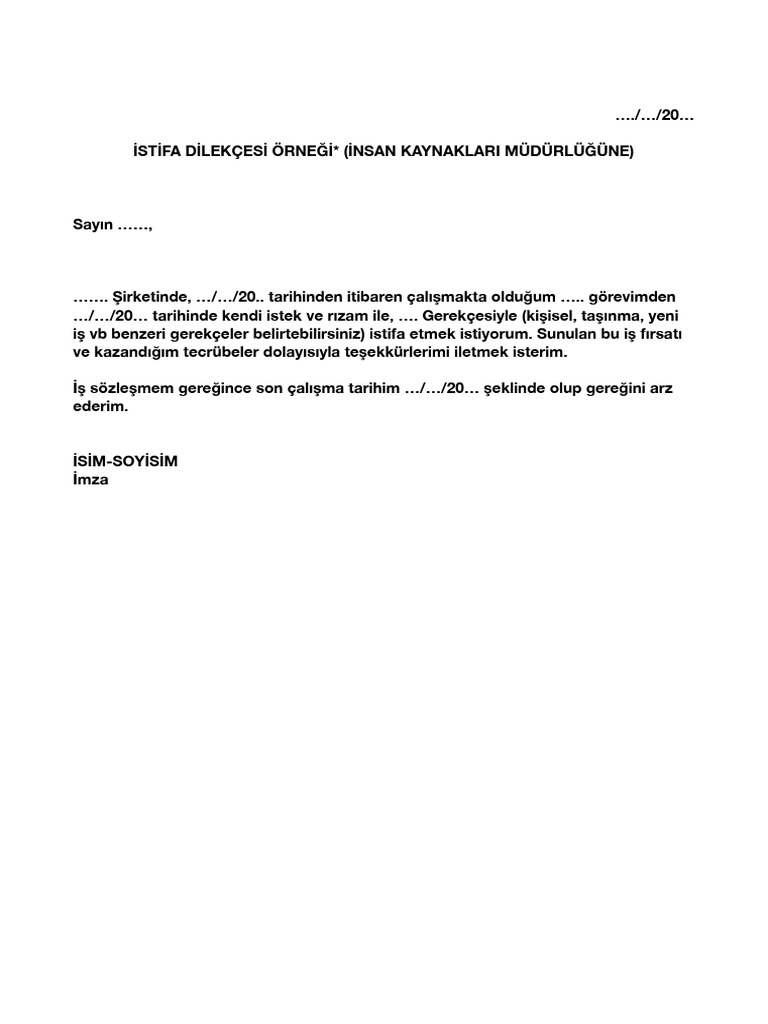 Istifa Dilekcesi Ornegi | PDF