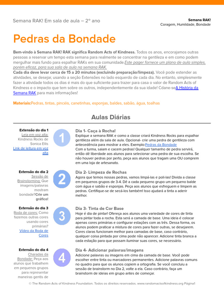 PT RAK Week Lesson Plans Grade 2 Kindness Rocks | PDF | Tinta