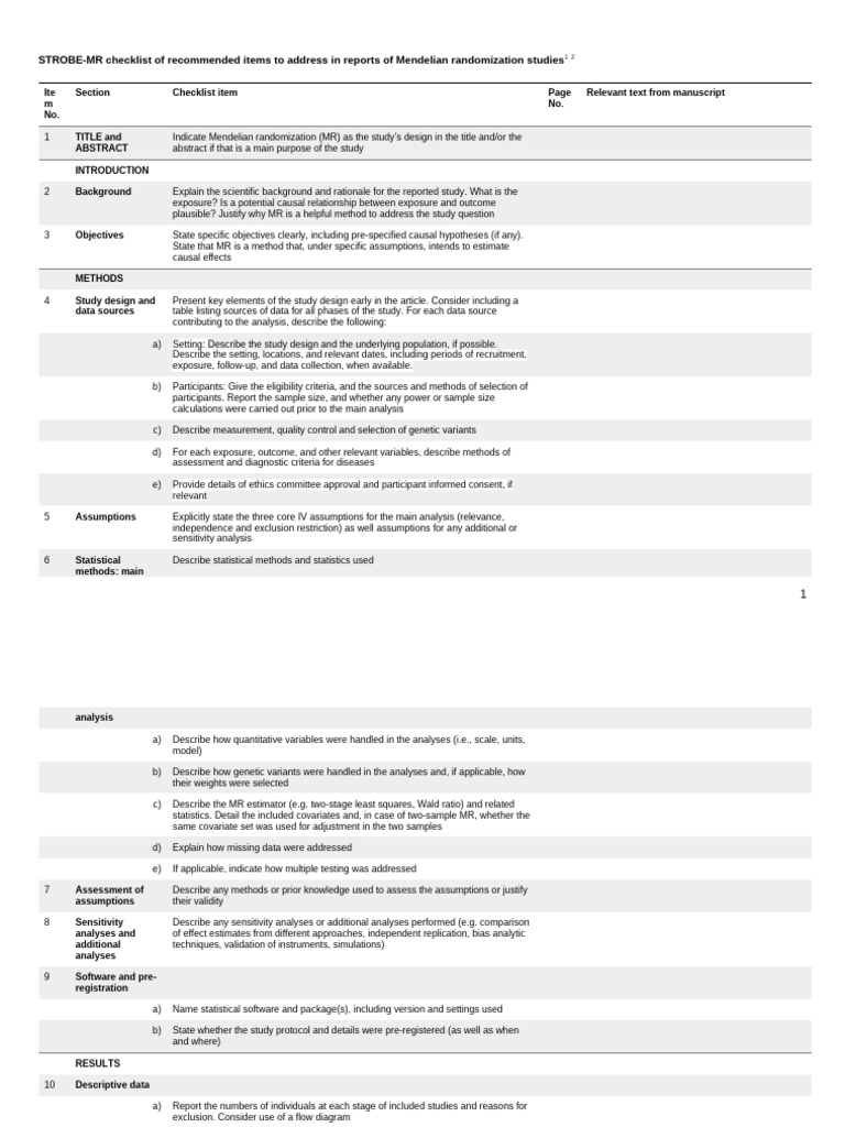 STROBE-MR-checklist-fillable | PDF | Statistics | Sensitivity Analysis