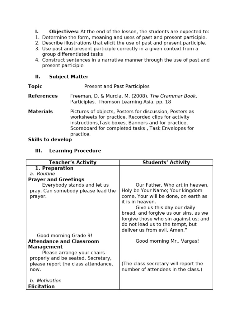 A_Detailed_Lesson_Plan_in_English_for_Gr | PDF | Adjective | Verb