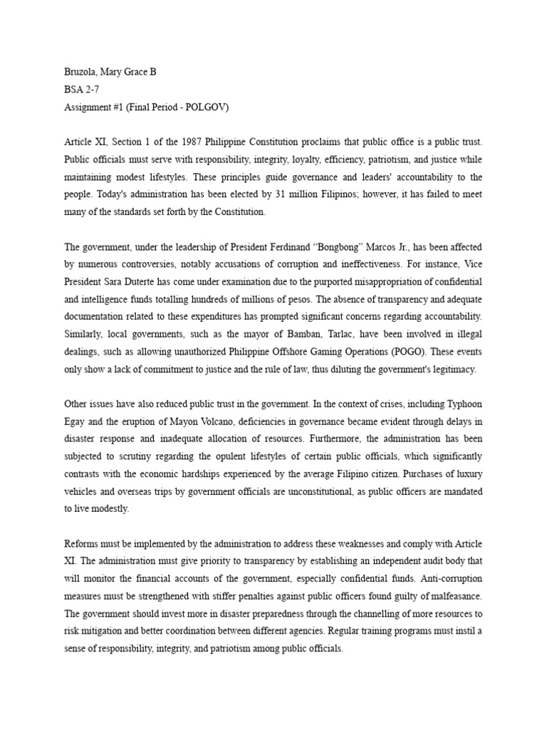 Assignment #1 (Final Period - POLGOV) | PDF | Philippines | Governance