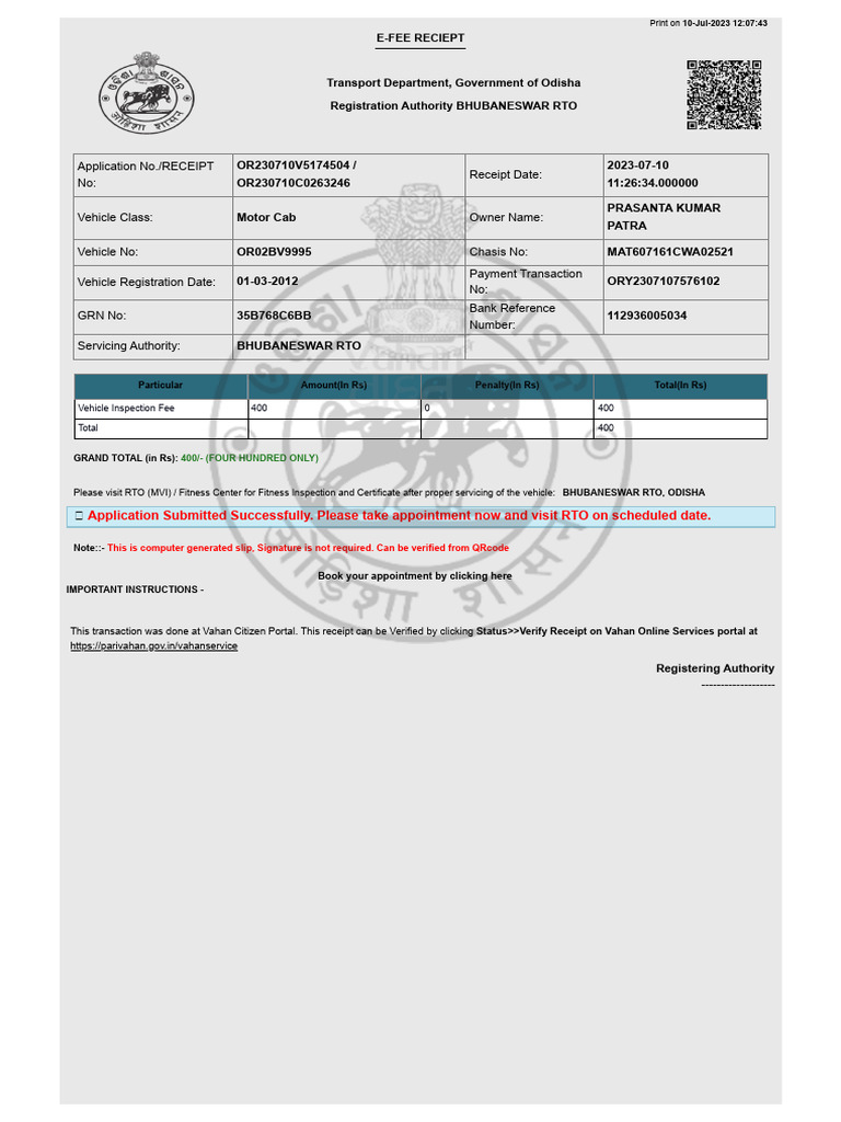 Prasant Patra RCPT | PDF | Receipt | Land Transport