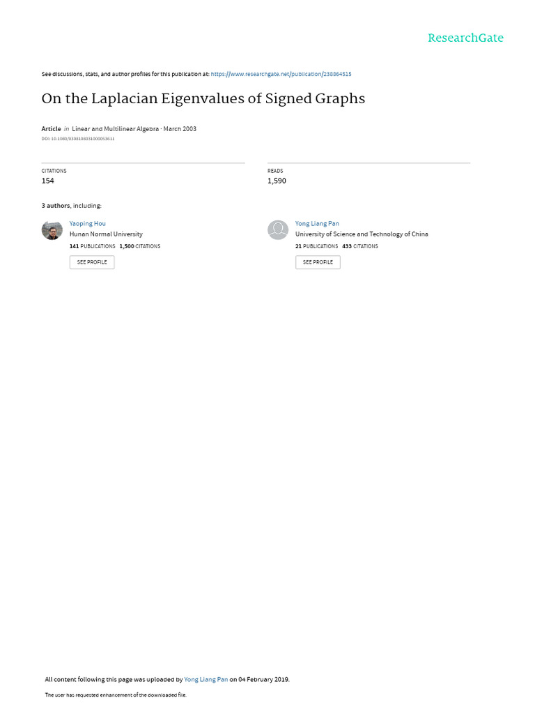 On the Lap Laci an Eigenvalues of Signed Graphs | PDF | Eigenvalues And ...
