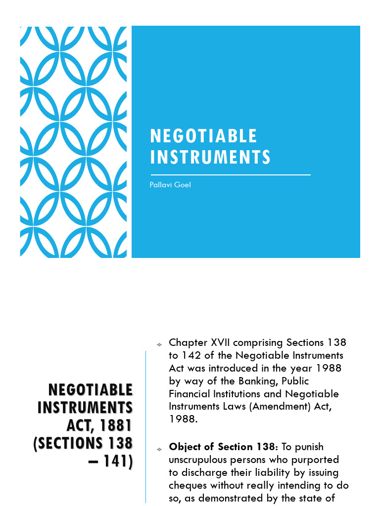 Negotiable Instruments Act | PDF | Negotiable Instrument | Cheque