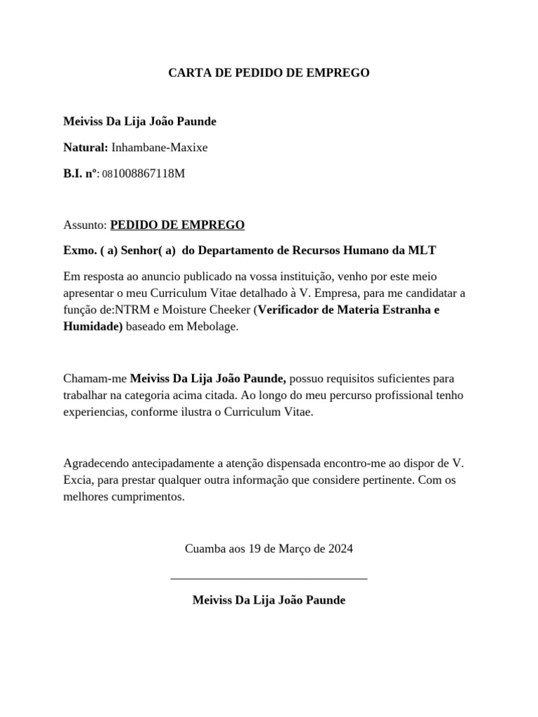 Carta de Pedido de Emprego-1 | PDF