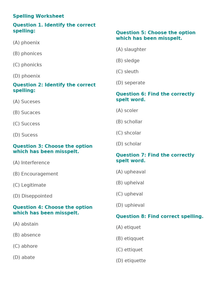 Spelling Worksheet: Choose Correct Words | PDF