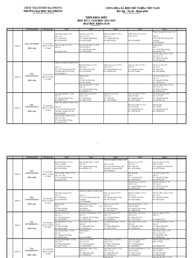 Timetable k25 | PDF