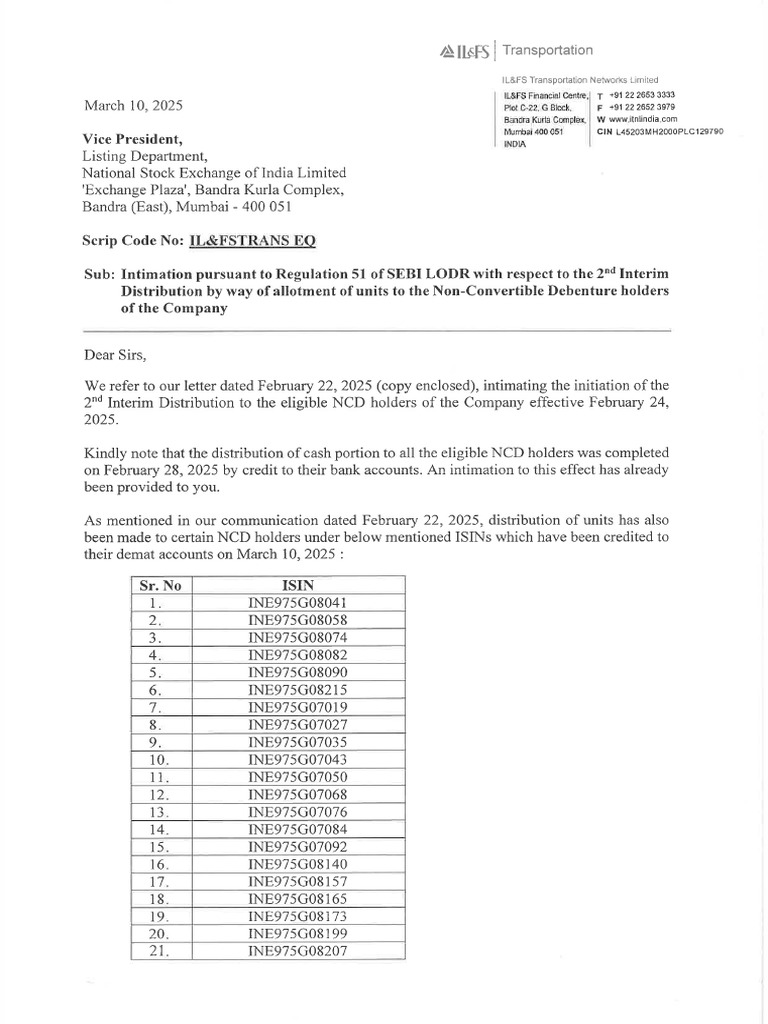 NCD Second Interim Distribution Notice | PDF
