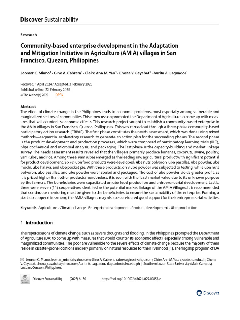 Community-Based Enterprise Dev | PDF | Climate Resilience | Agriculture