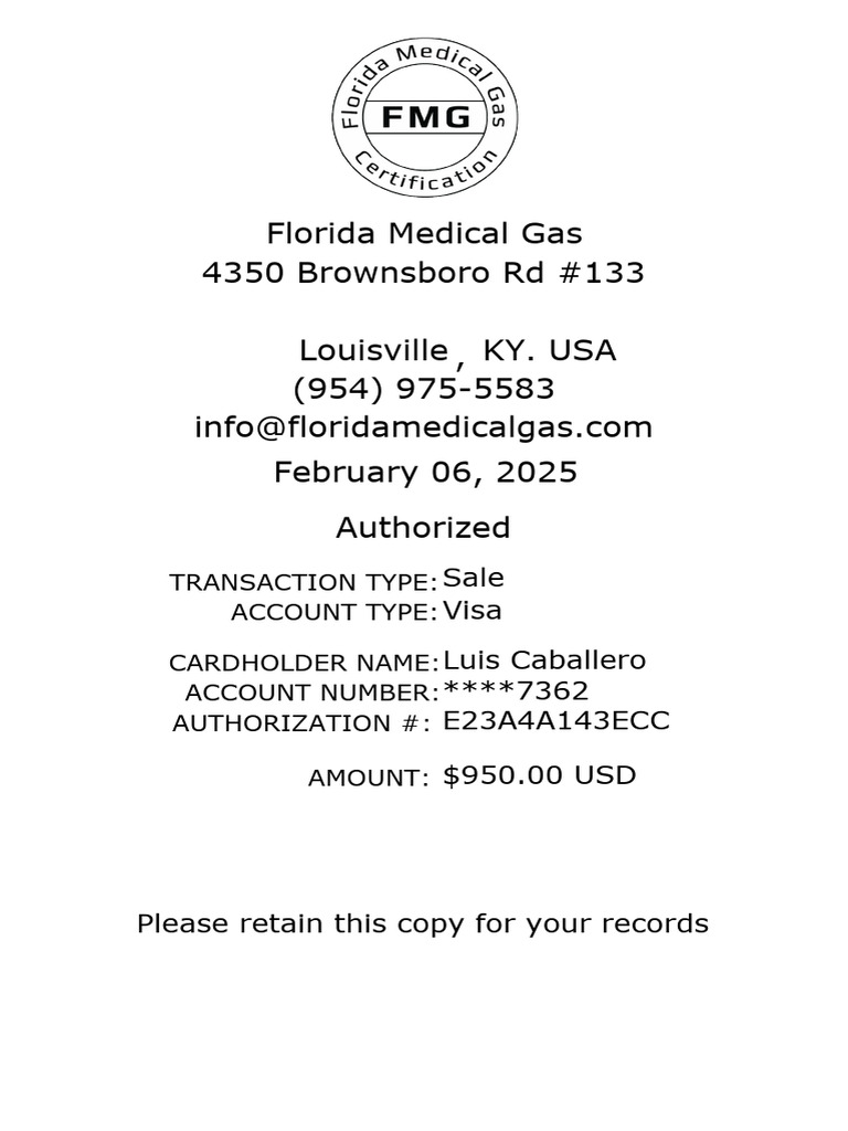 Medical Gas Transaction Receipt | PDF