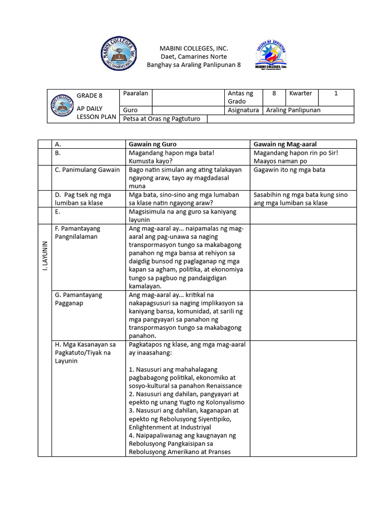 Araling Panlipunan - DepEd Format 2 | PDF