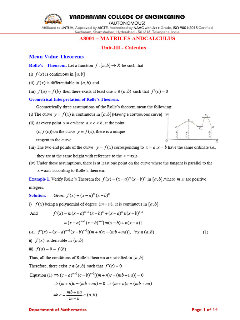 Unit-III A8001 (MAC) Handout (Calculus) | PDF | Calculus | Algebra