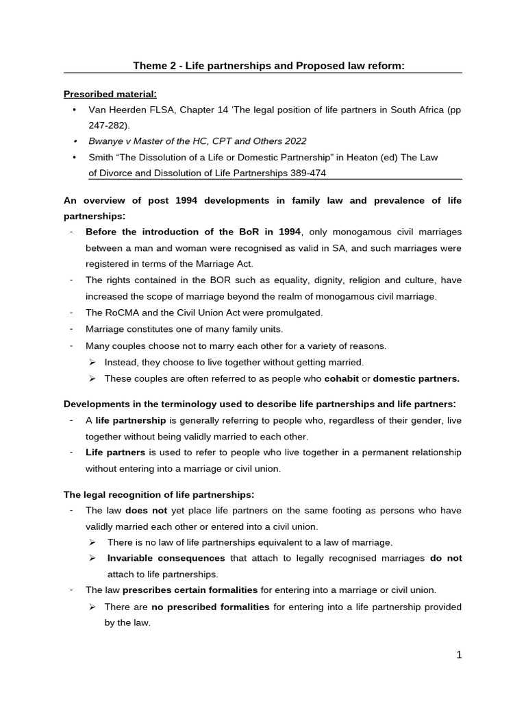 Theme 2 - Life Partnerships and Proposed Law Reform | PDF | Civil Union ...