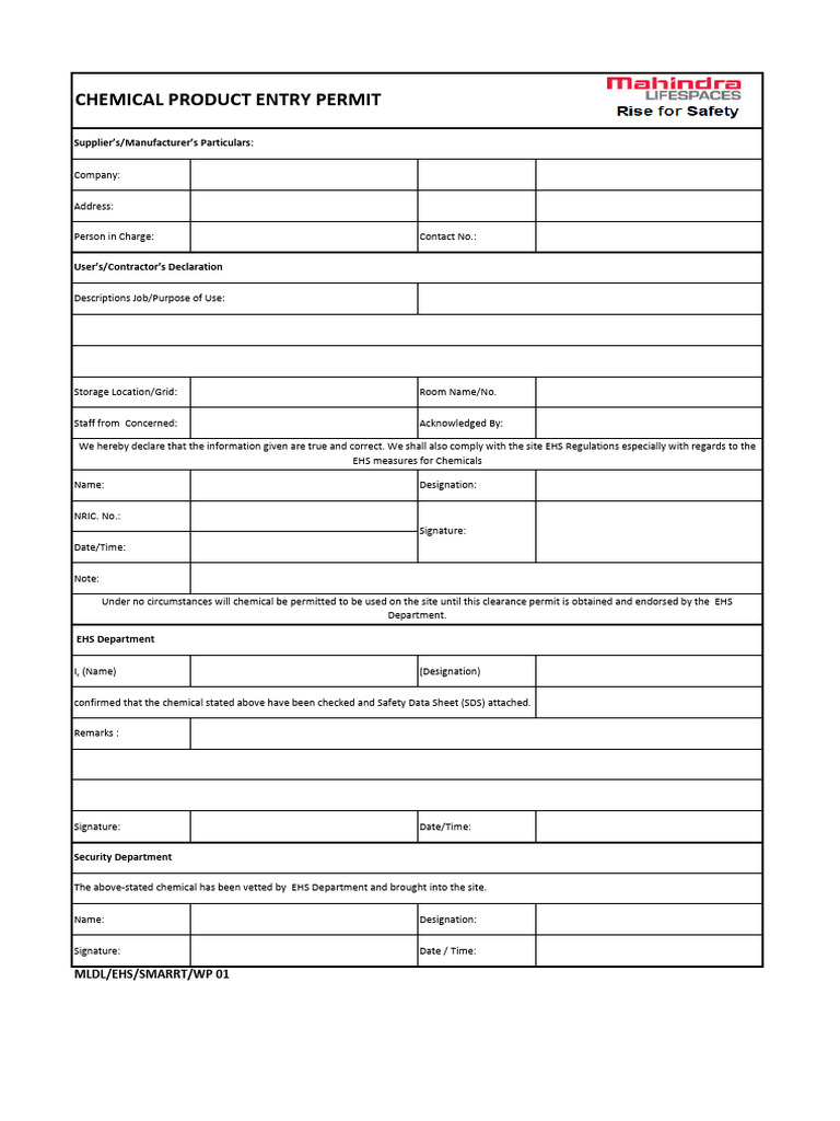 Chemical Product Entry Permit | PDF